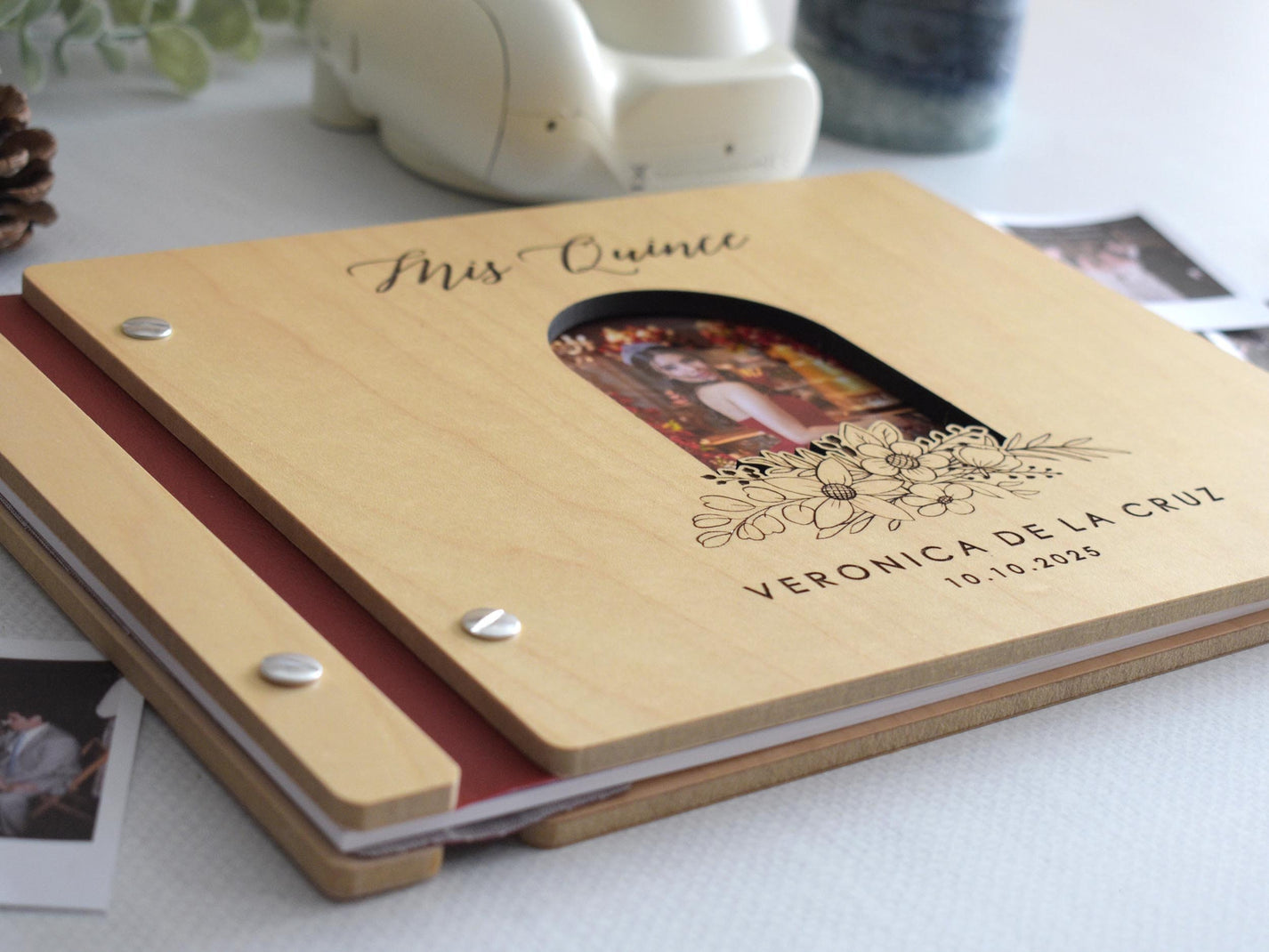 Quinceañera Guest Book with Engraved Floral Design – RedBerry Guest Books