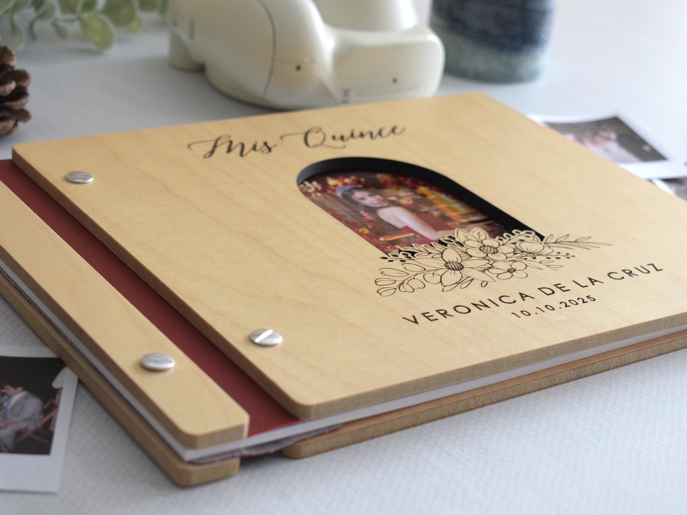 Quinceañera Guest Book with Engraved Floral Design – RedBerry Guest Books